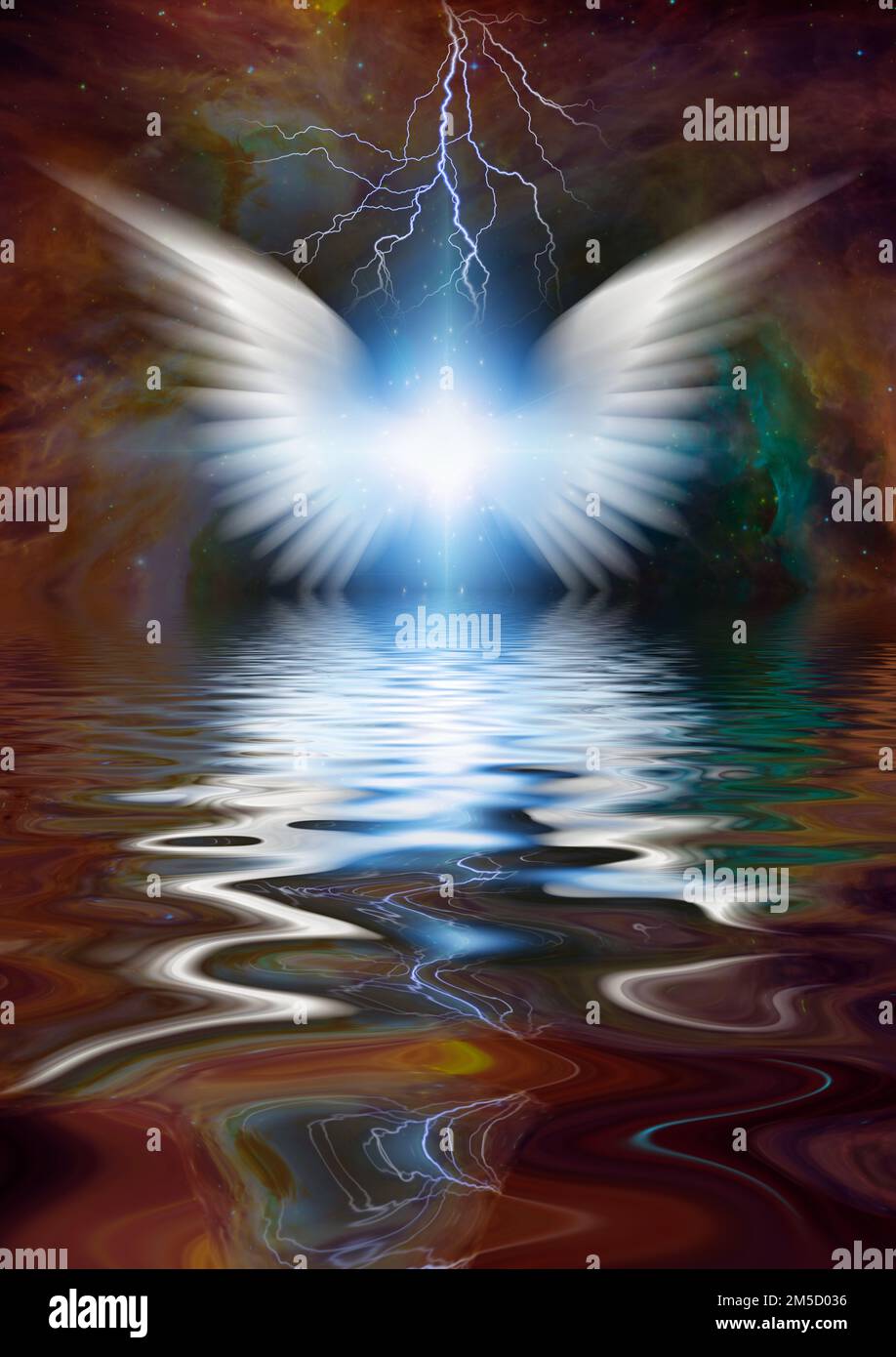 Shining angel wings above water surface. 3D rendering Stock Photo - Alamy