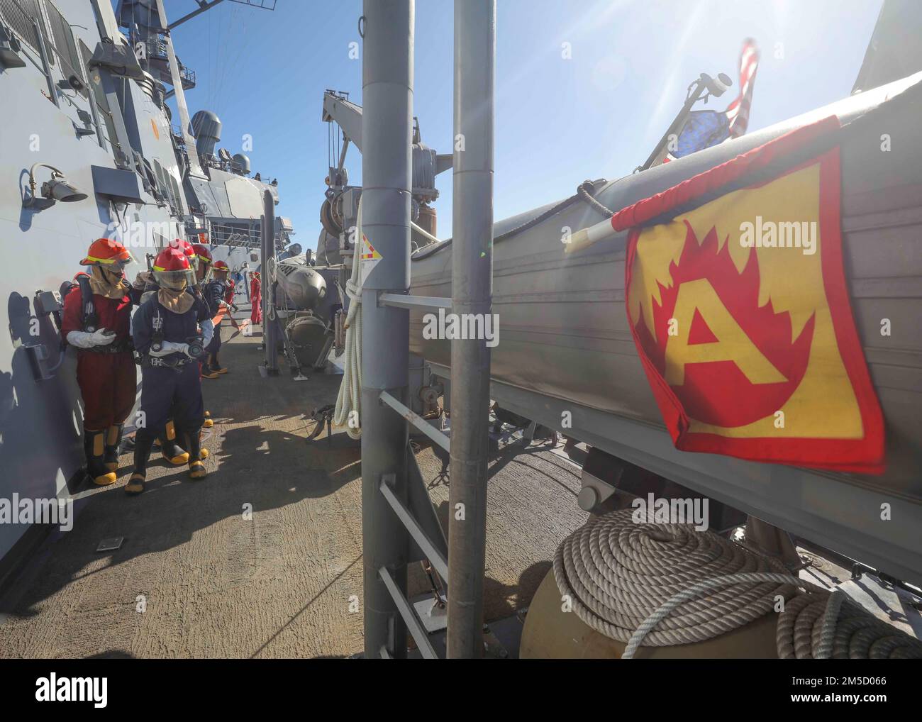 PHILIPPINE SEA (March 2, 2022) Sailors put out a simulated fire aboard ...