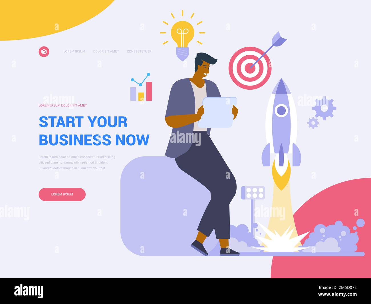 Start your business landing page vector template. Startup launching ...