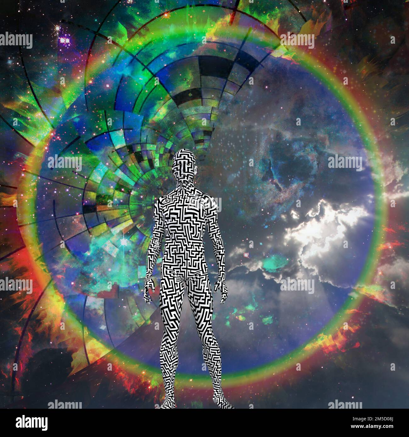 Maze man in surreal space. 3D rendering Stock Photo - Alamy