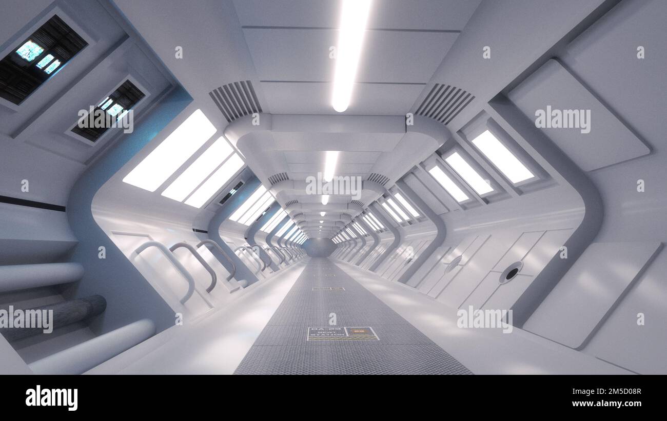 3d render futuristic interior corridor Stock Photo - Alamy