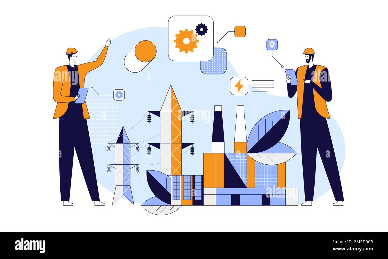 Electric power system flat vector illustration. Building project ...