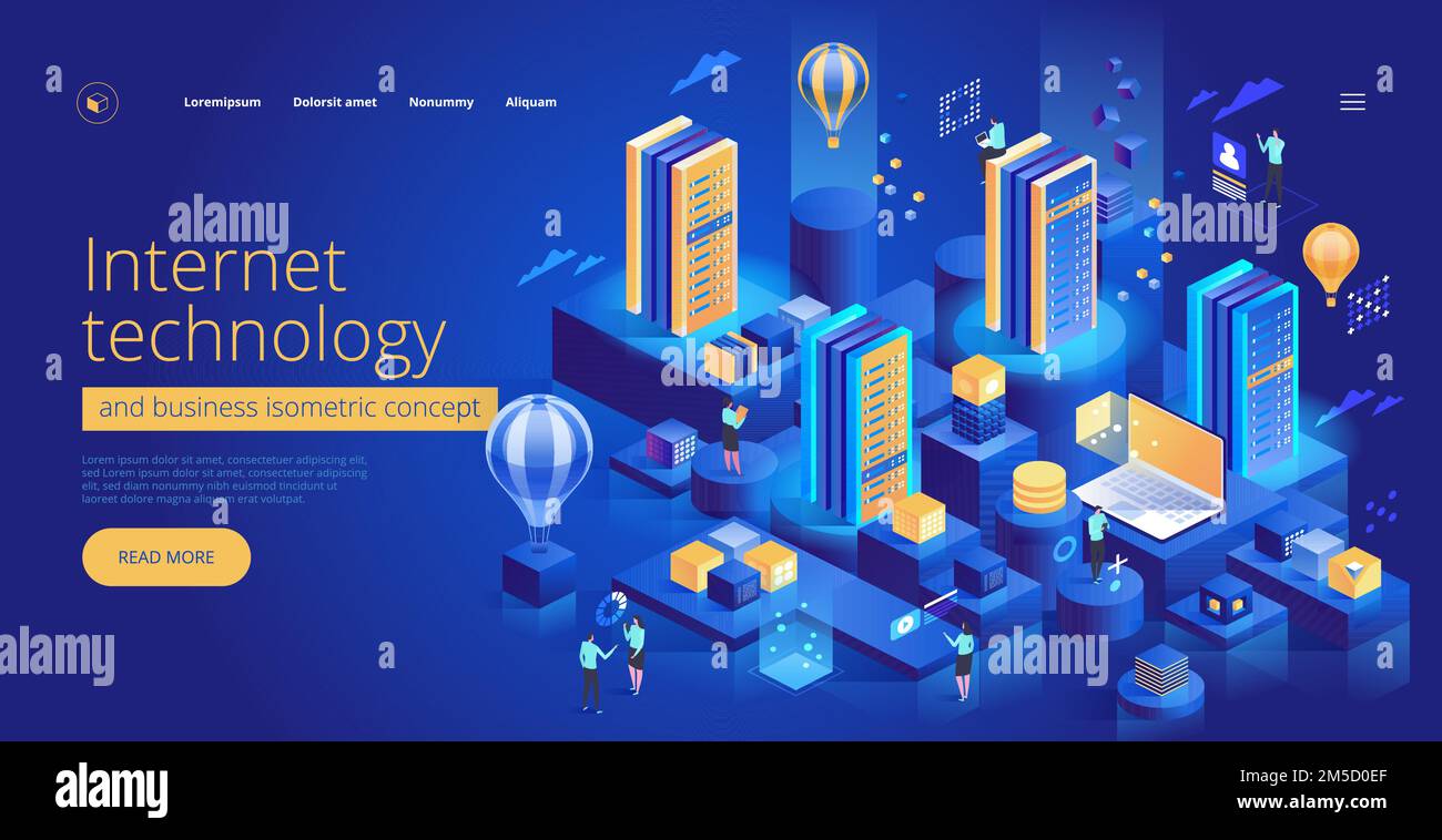 Internet technology and business isometric concept. Computing and ...