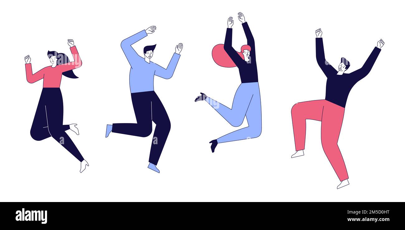 Happy group of people jumping on a white background. Cheerful corporate ...