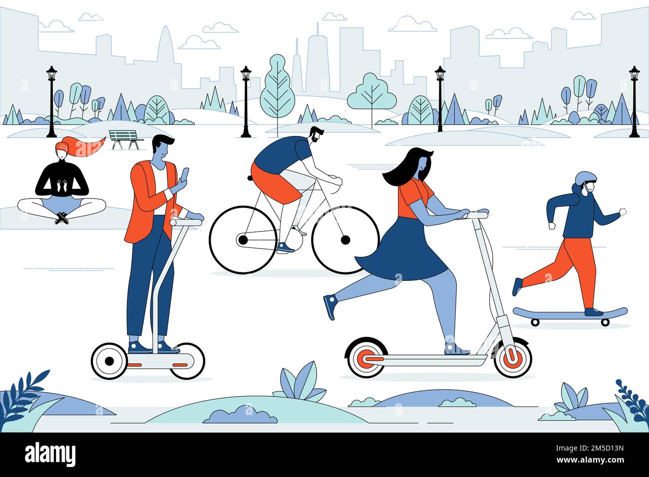 People driving different ecological transport Spend active leisure in ...