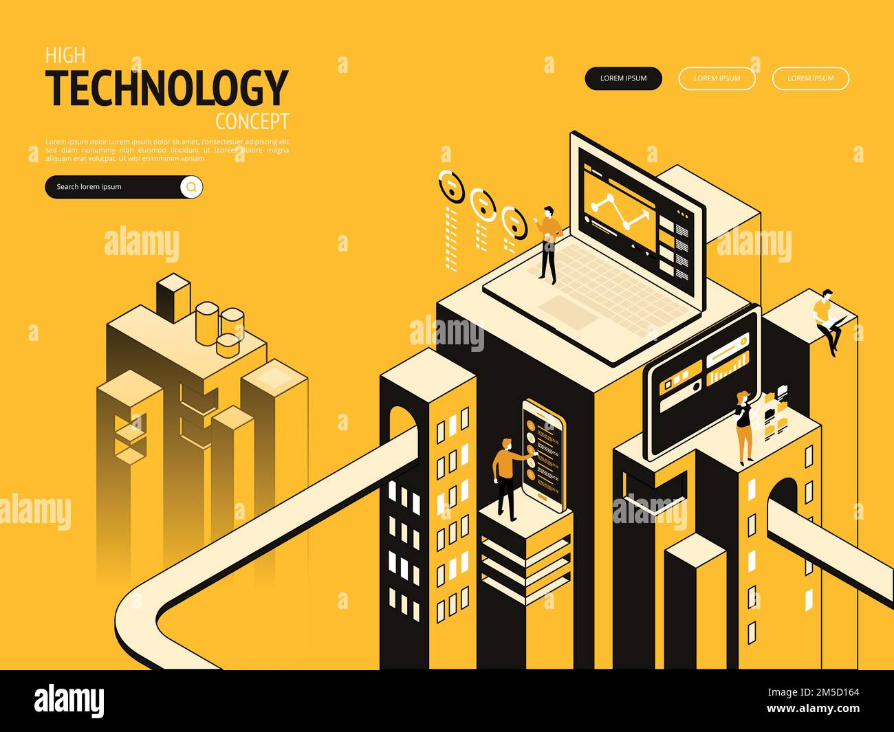 High technology concept. Landing page template. Header for website. High detailed isometric ...