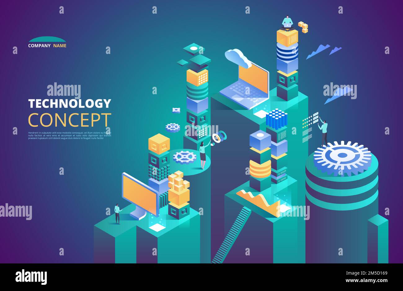 Technology Isometric Concept Cryptocurrency And Blockchain Abstract Future High Tech Vector