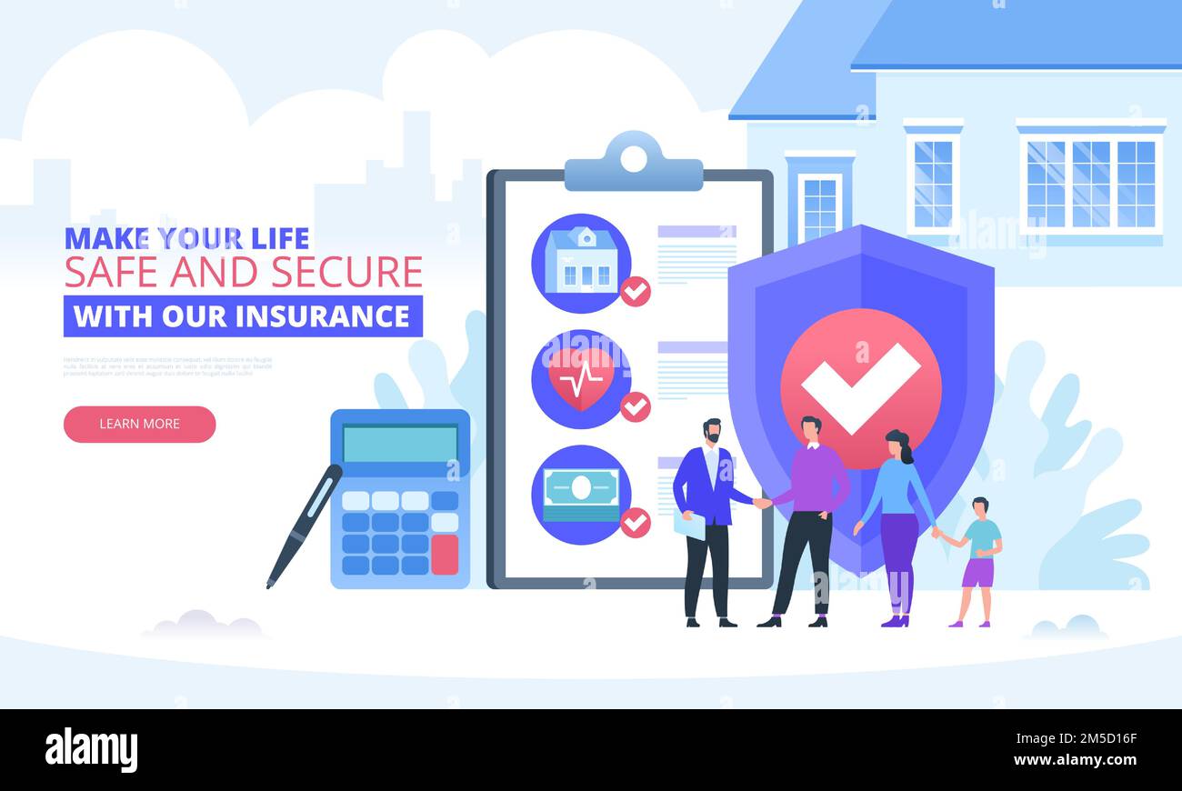 Insurance vector concept with icons. Family with agent. Shield and ...