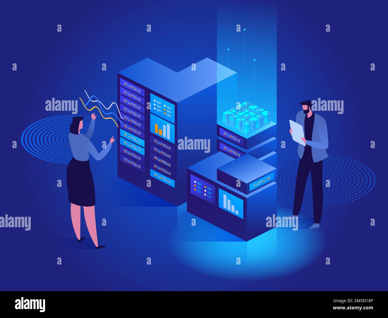 Vector isometric concept of Data analysis. Network mainframe ...