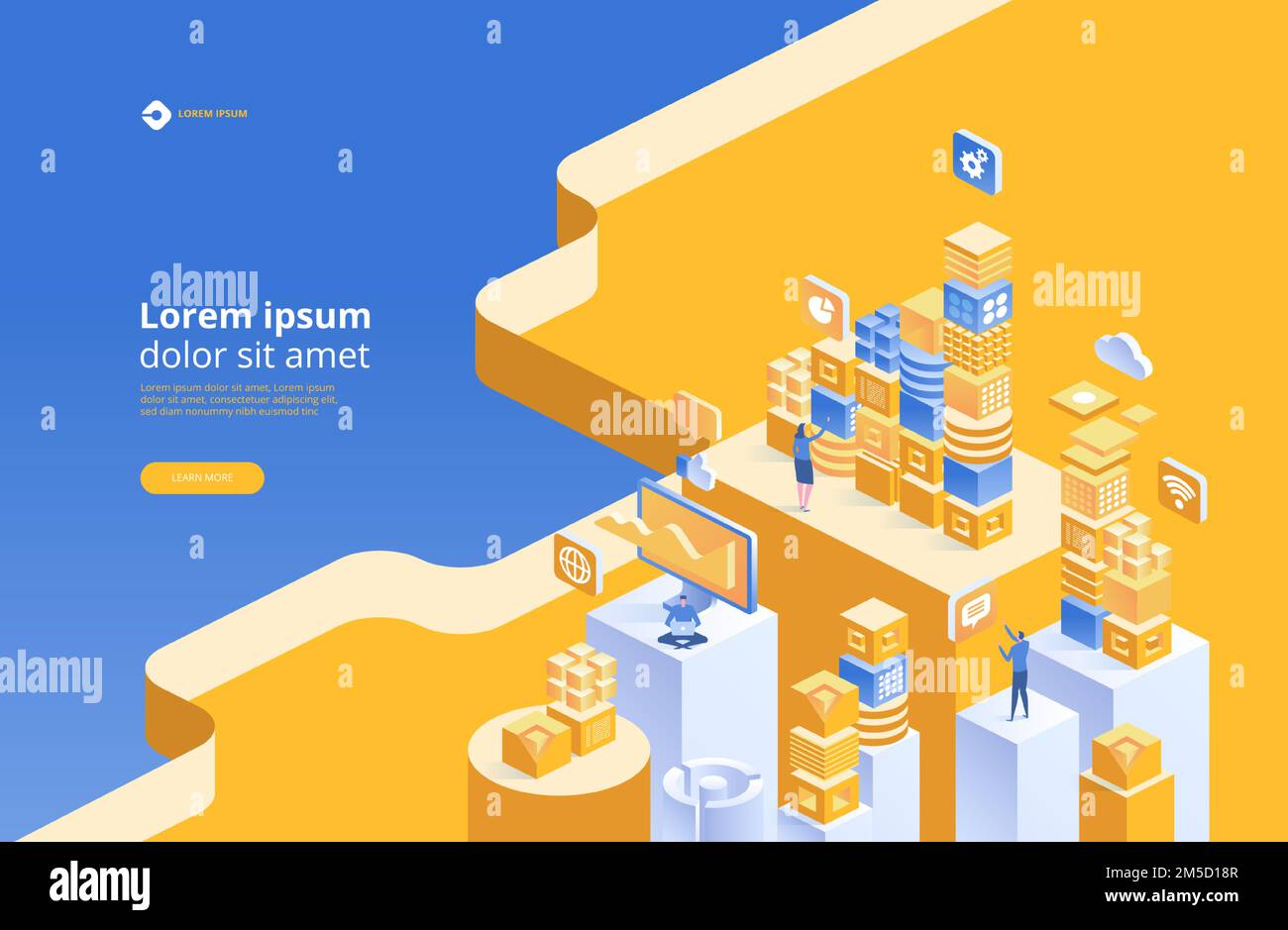 Blockchain Concept Isometric Digital Blocks Or Cubes Connection With
