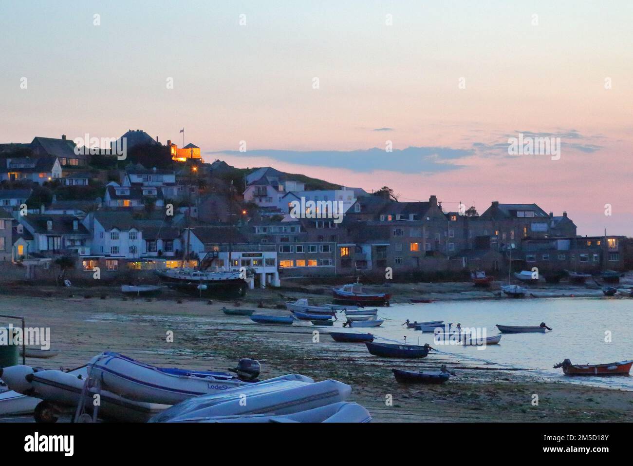 Evening view of the town with the castle of St Mary's on the Isles of ...