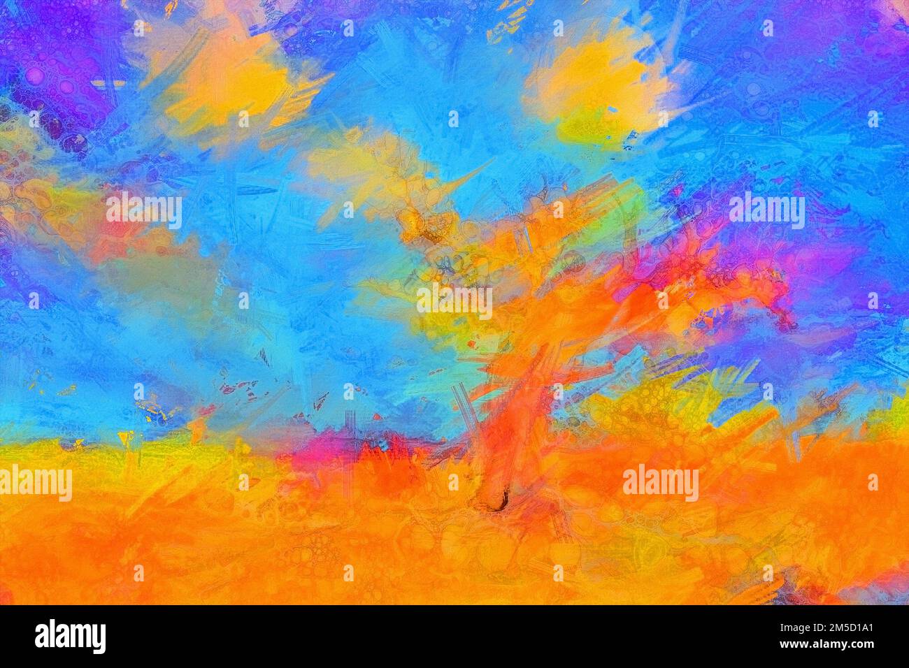 Old tree painting. Vivid colors. 3D rendering Stock Photo - Alamy
