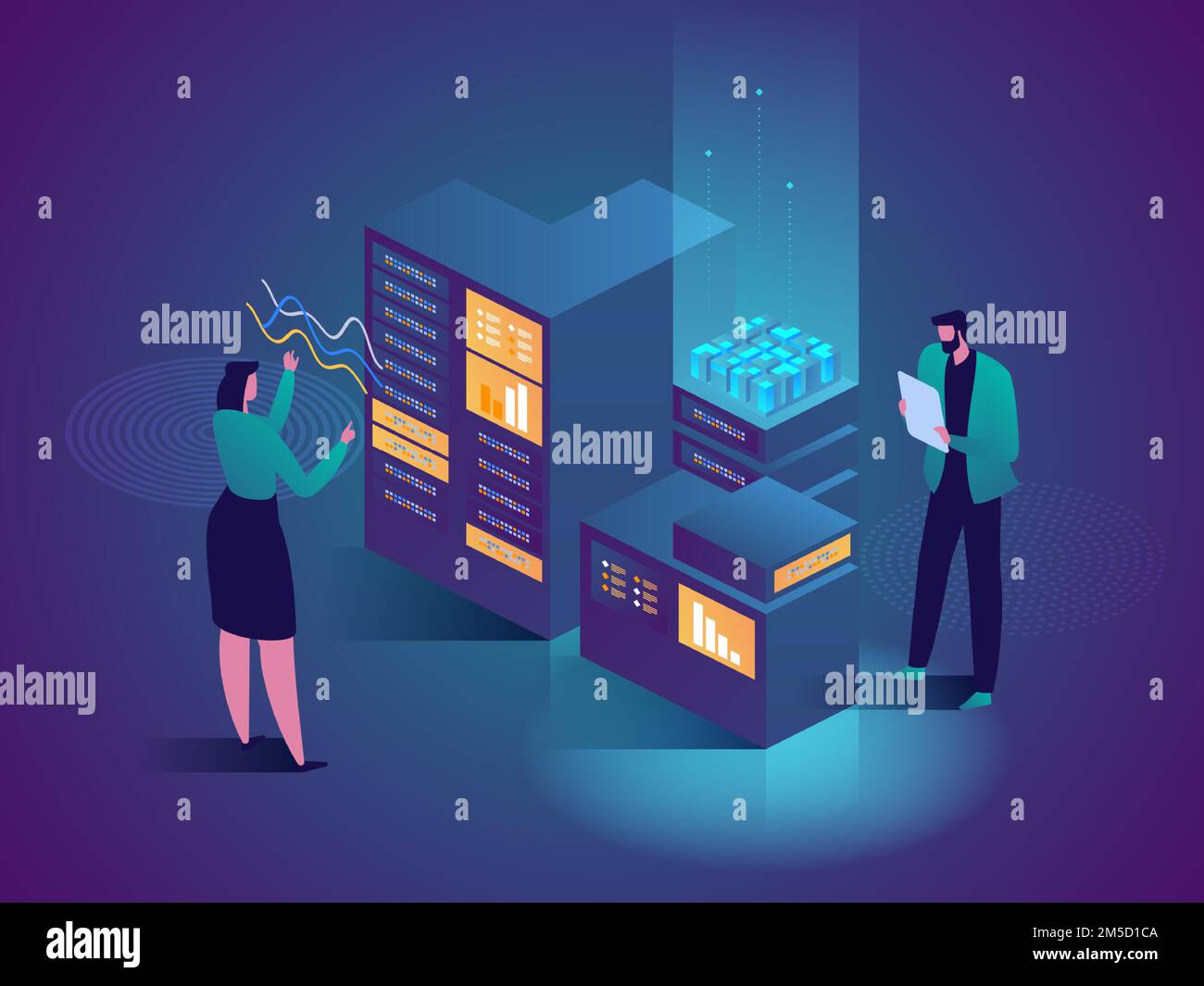 Vector isometric concept of Data analysis. Network mainframe ...