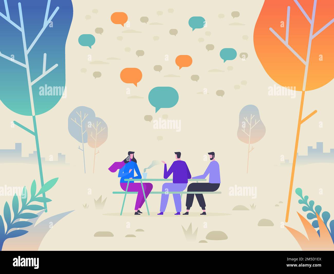 Group of friends sitting bench Stock Vector Images - Alamy