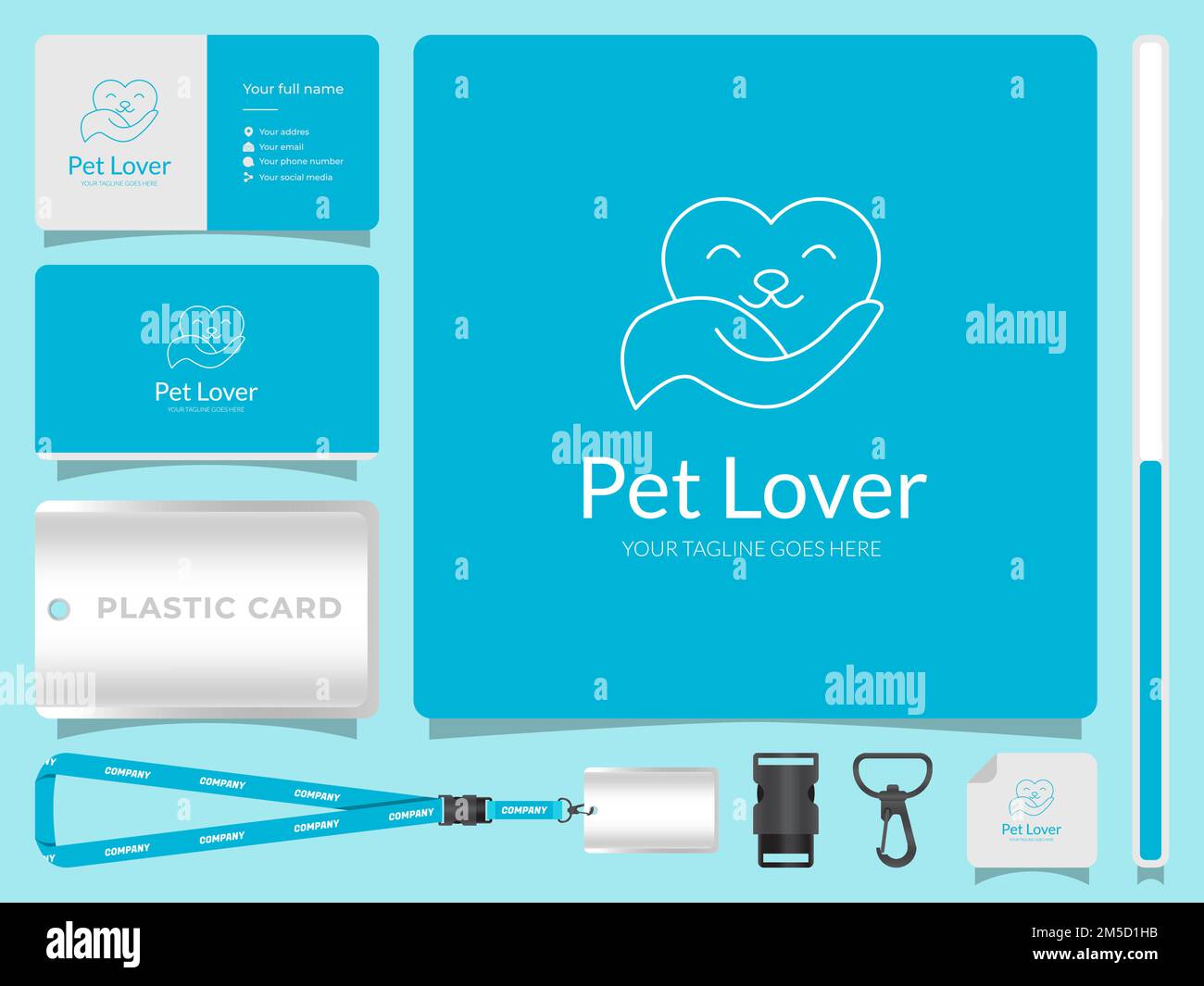 A vector illustration of a Pet Lover logo on blue and white cards as a ...