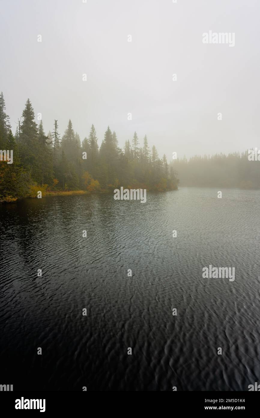 The Skurvetjern Lake in the Totenaasen Hills during Norwegian fall ...