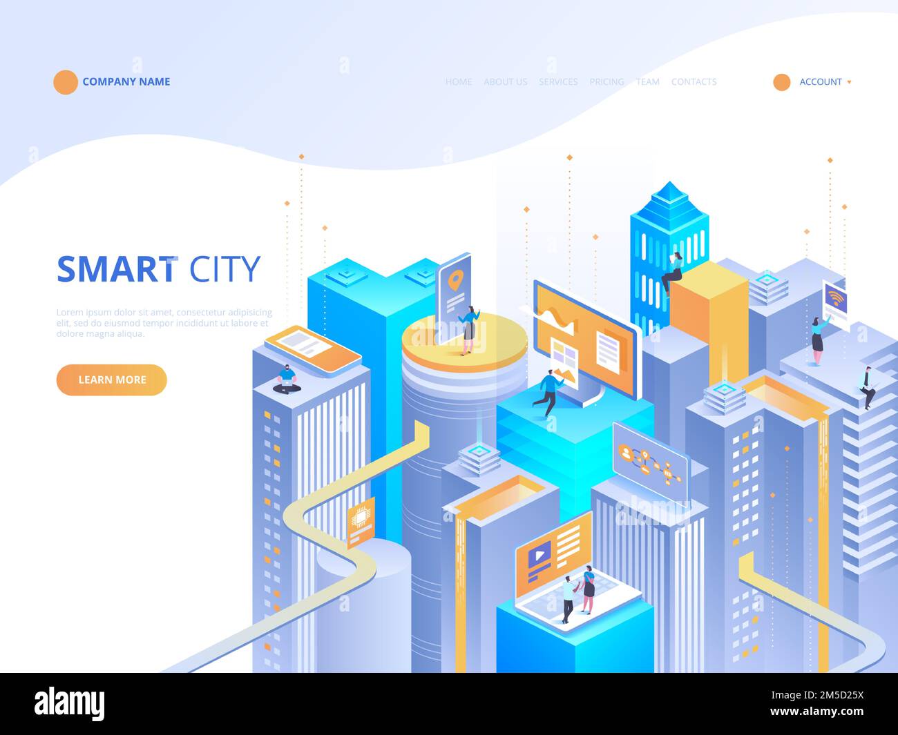Smart city isometric illustration. Intelligent buildings. Streets of the city connected to ...