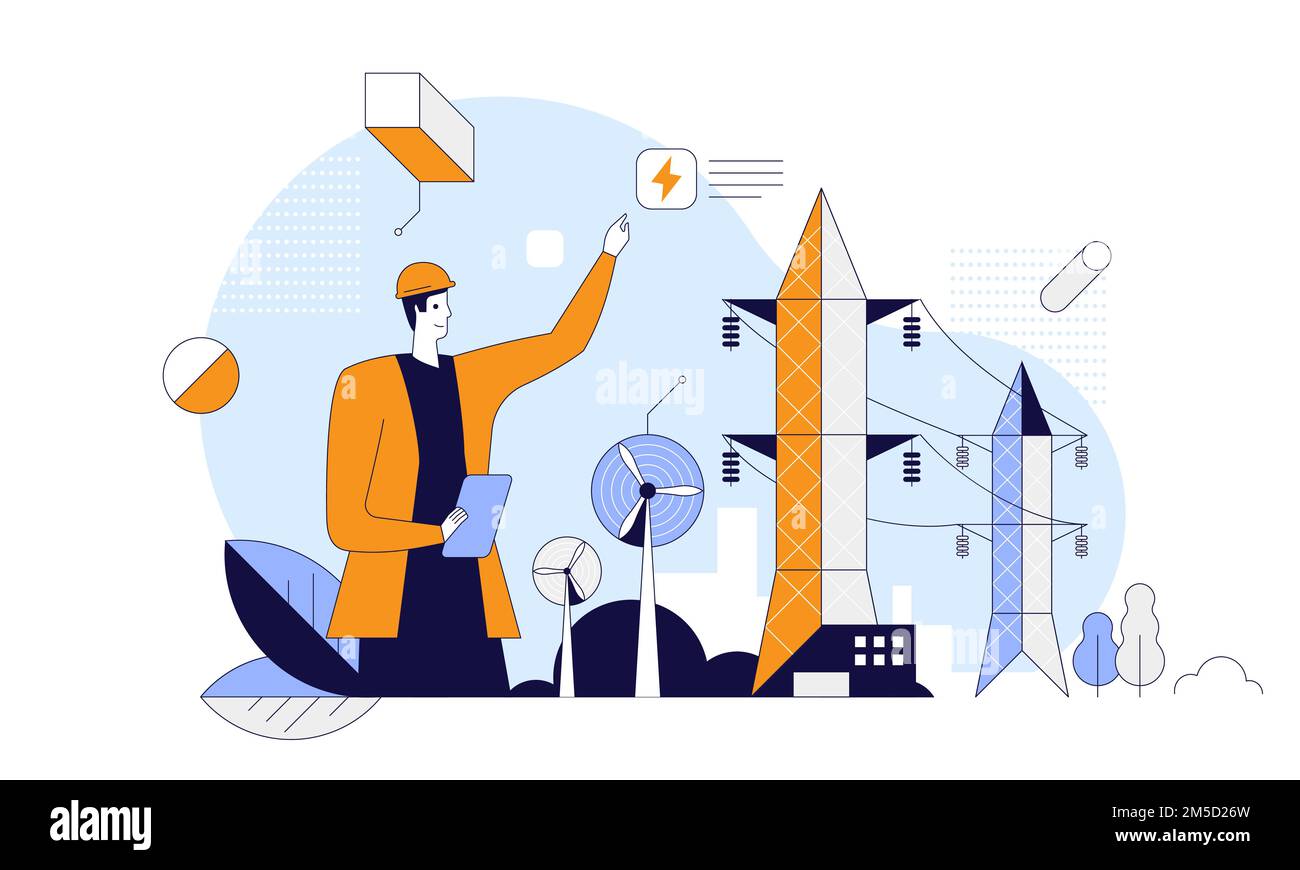 Energy technology flat vector illustration. Renewable power sources ...