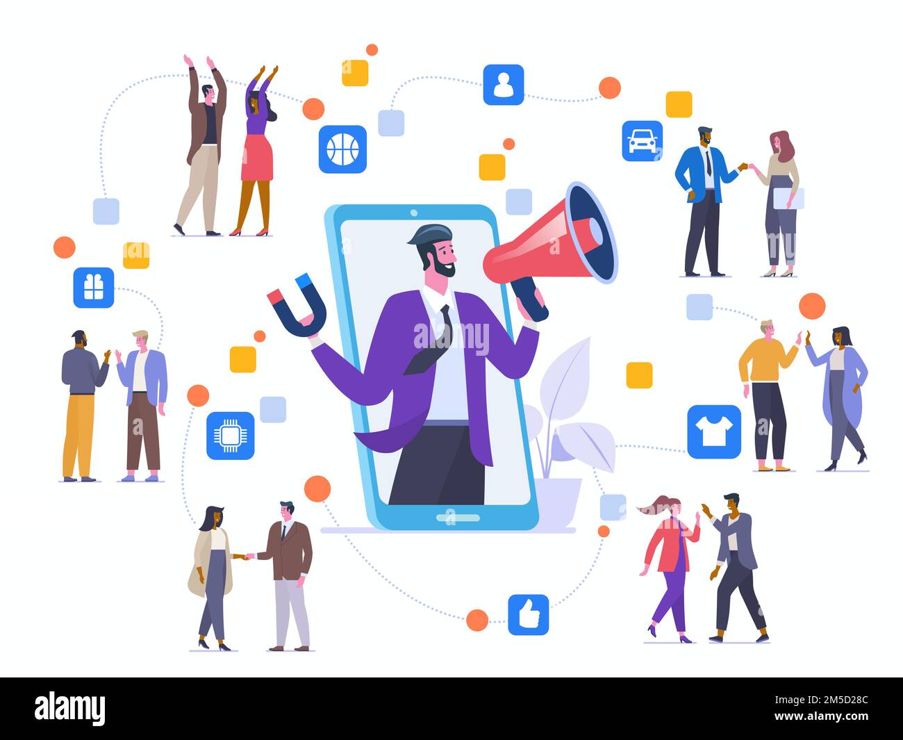 Referral program strategy flat vector illustration. Friends ...