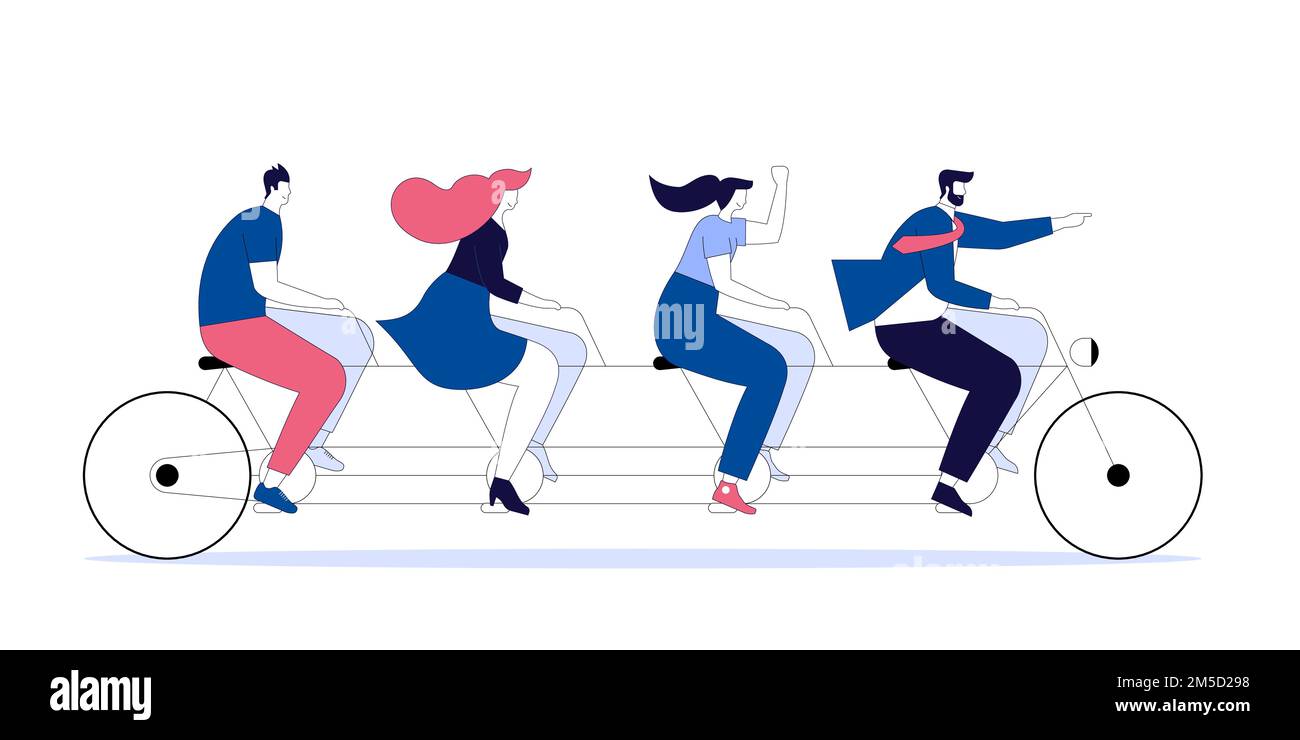 Collective successful teamwork progress concept. Business team riding ...