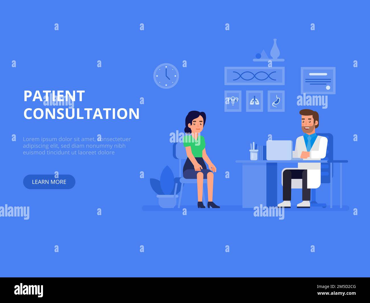 Doctor and patient concept banner with characters. Patient consultation. Can use for web banner ...