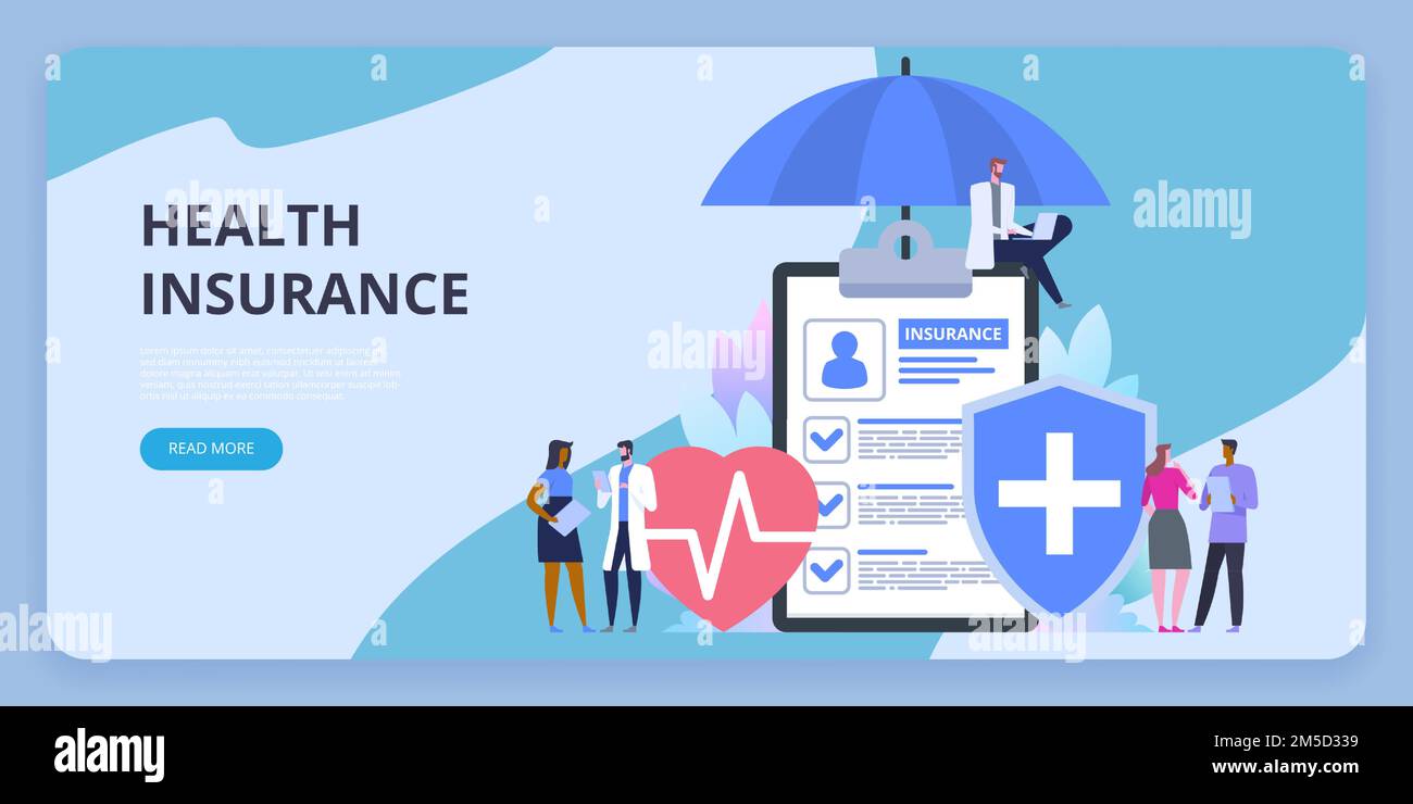 Health insurance protection. Care medical with decorated small people ...