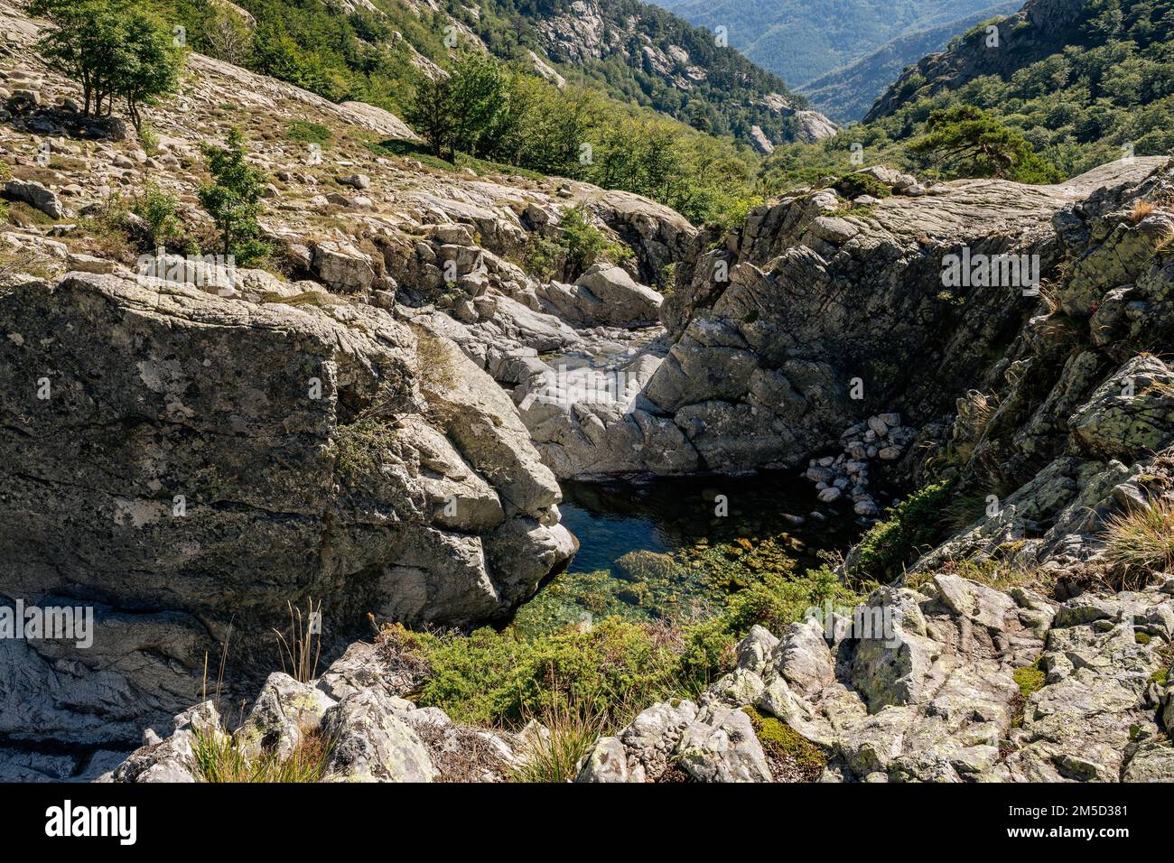 Rocks and Agnone stream during the descent to Vizzavona, GR20, Corsica ...