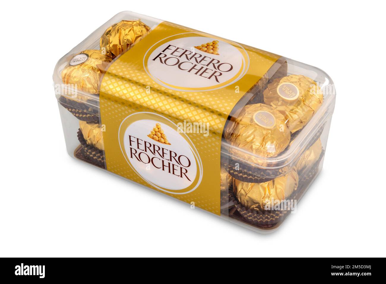 Italy - december 25, 2022: transparent box with many Ferrero Rocher ...