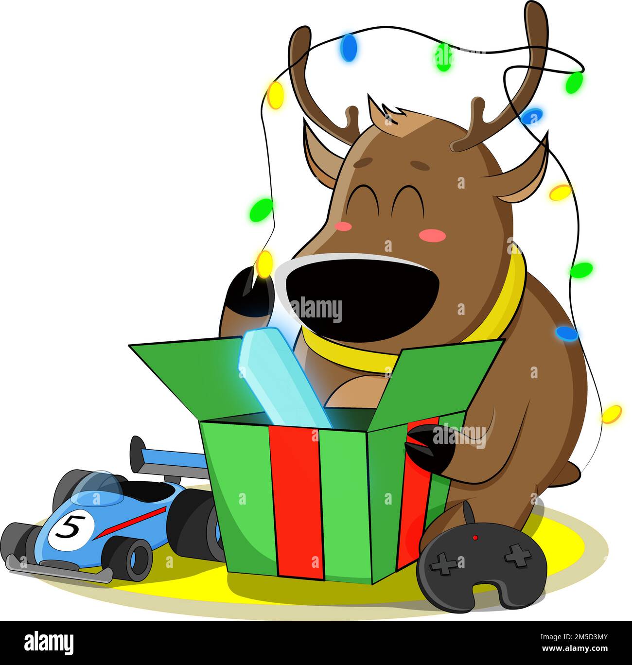 A cute deer was given a toy radio-controlled car and a glowing crystal ...