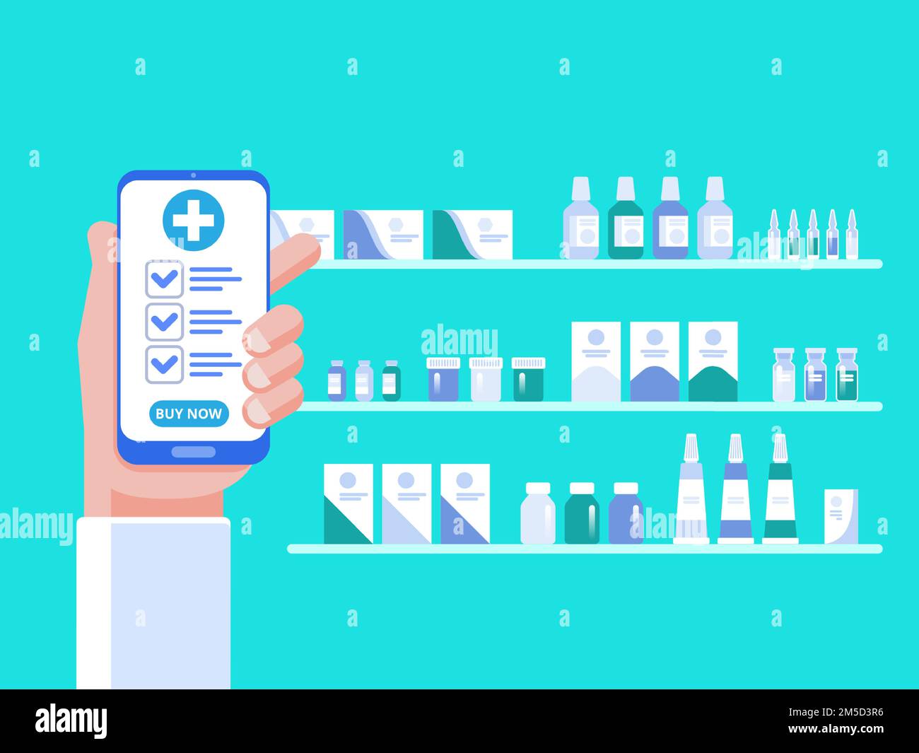 Hand holding smartphone buy online medicine. The concept of online ...