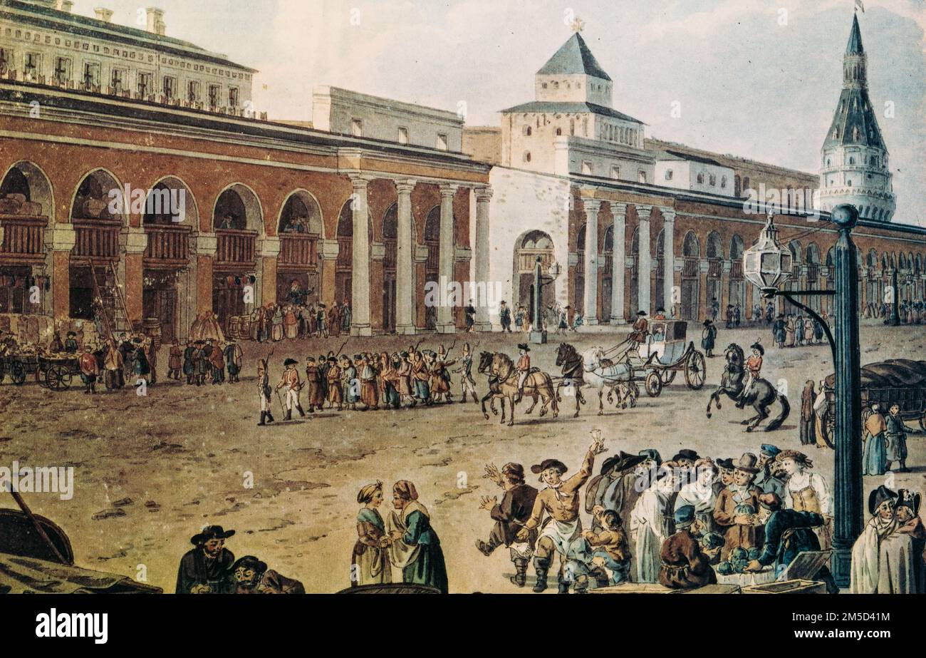 View Of Red Square In Moscow. Painted Engraving On Drawing Of Gerard ...