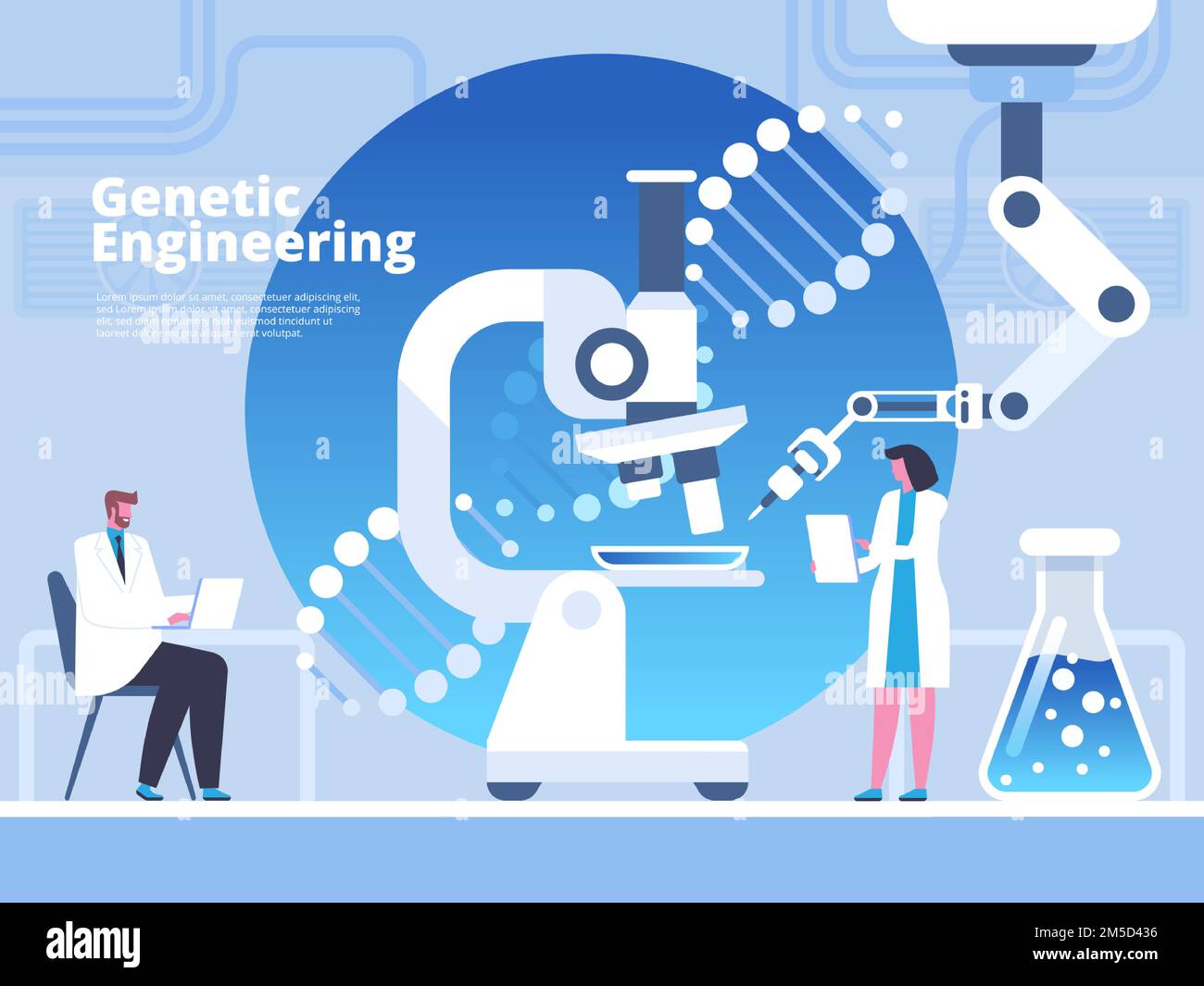 Genetic engineering flat banner vector template. Scientists, doctors cartoon characters ...