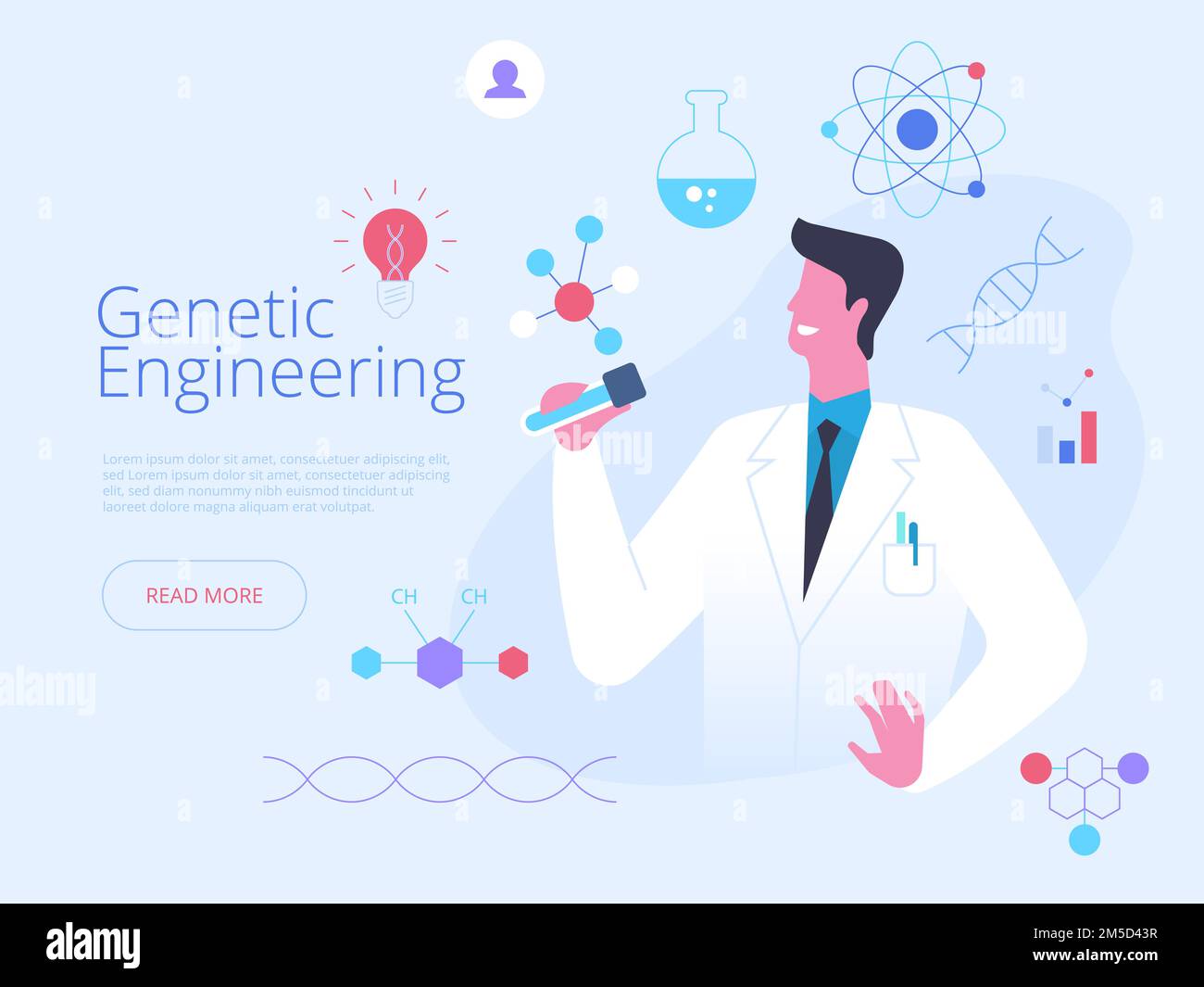 Microbiology science flat banner vector template. Scientist, doctor ...