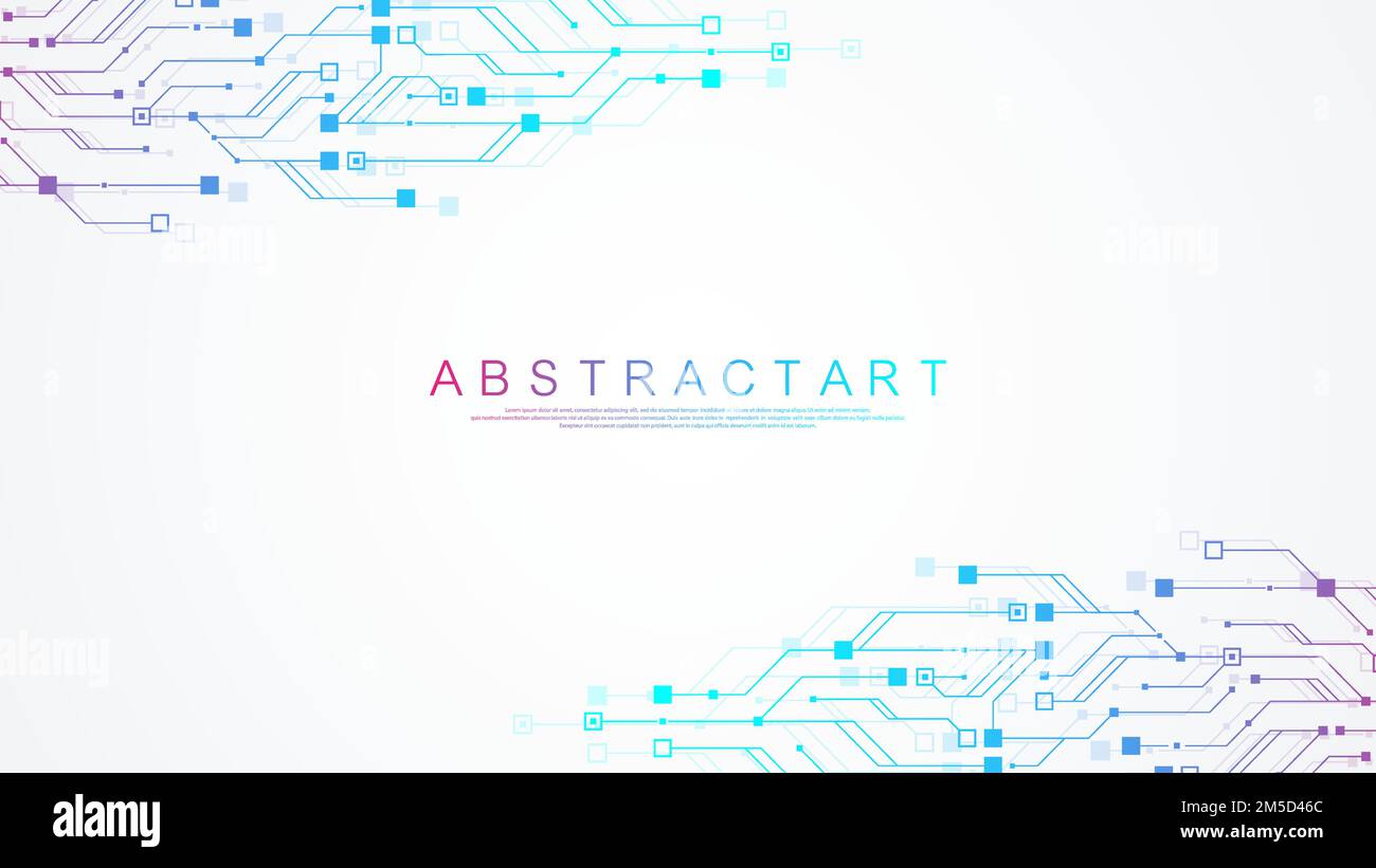 Modern technology circuit board texture background design. Waves flow. Quantum explosion ...