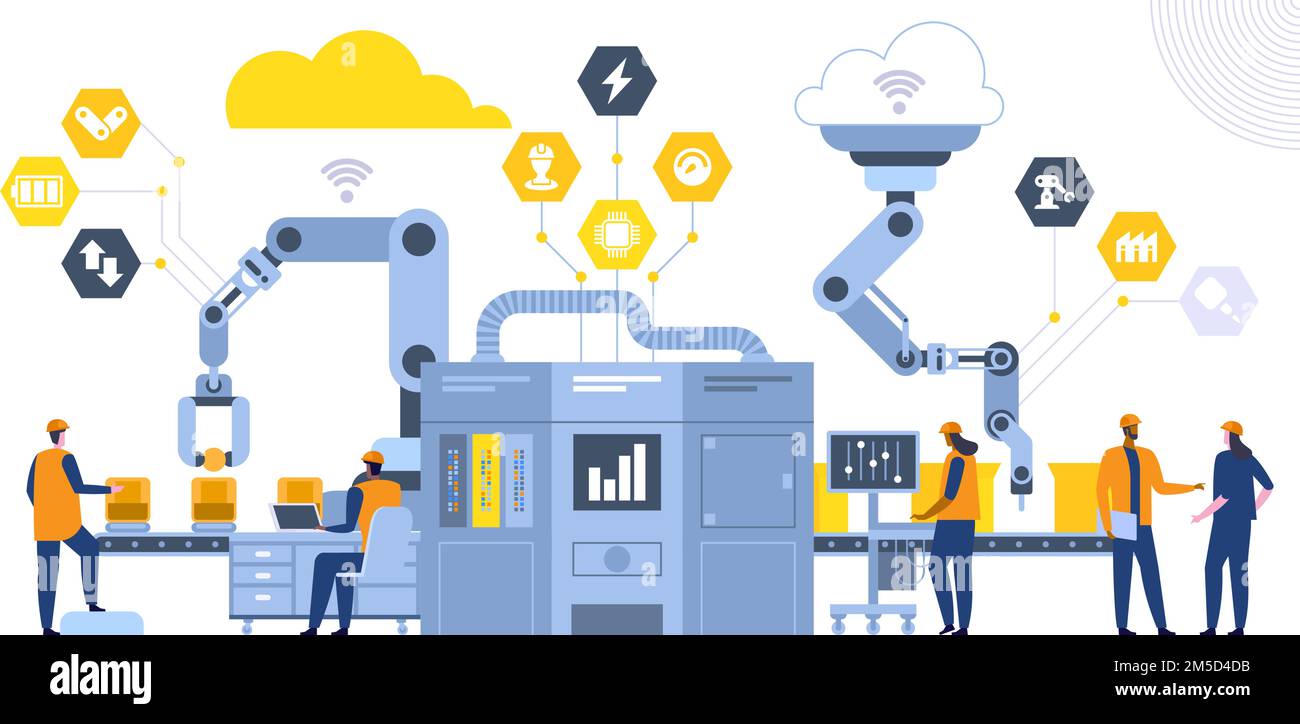 Industrial revolution flat vector illustration. Male and female factory ...
