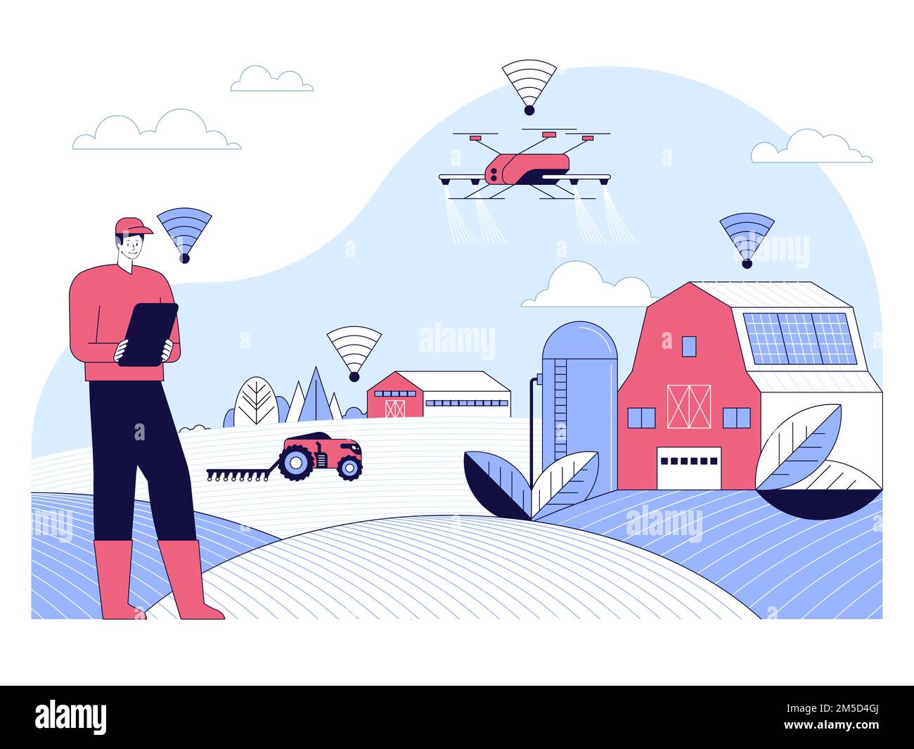 Vector illustration of eco smart farming management with internet of ...