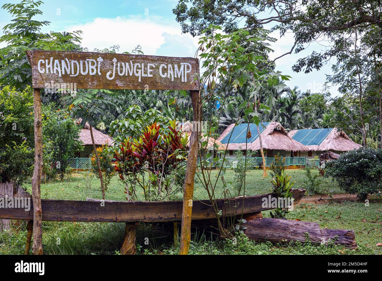 A wooden sign of the Chandubi Jungle Camp in Assam, India Stock Photo ...