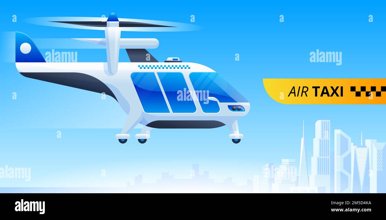 Air taxi service flat banner vector template. Futuristic transportation ...