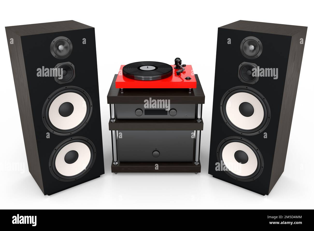 Set of Hi-fi speakers and DJ turntable for sound recording studio on ...