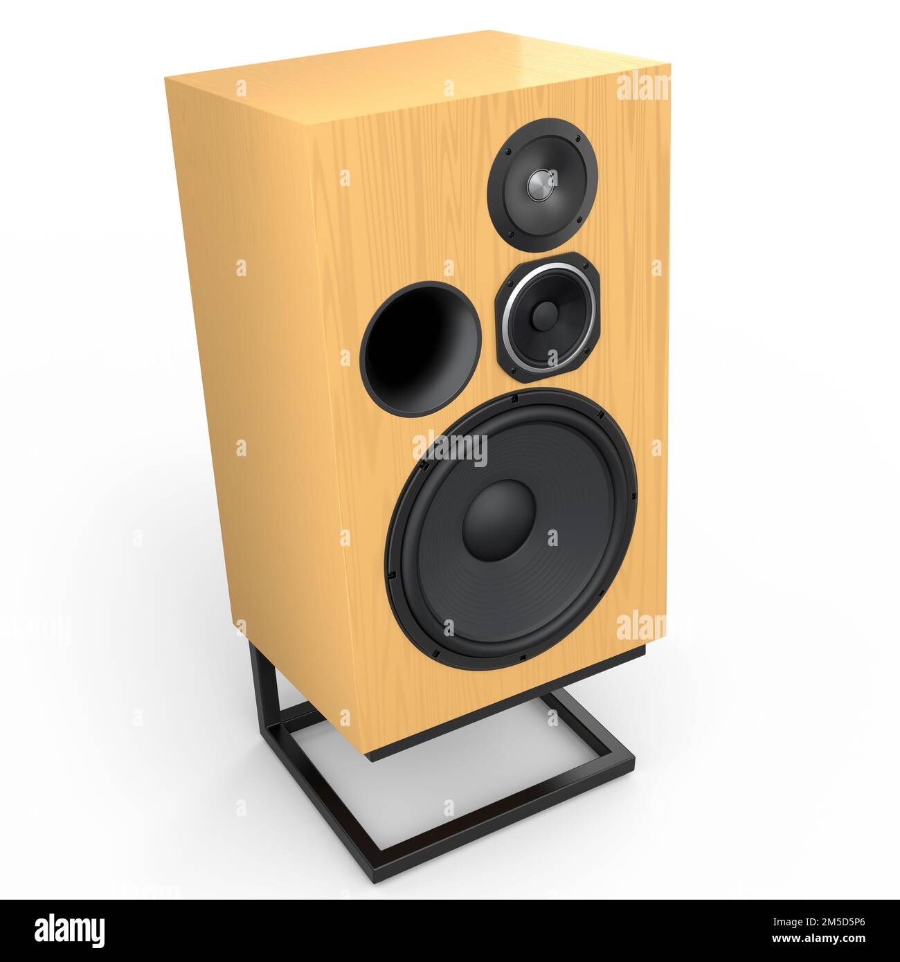 Hi-fi speakers with loudspeakers on stand on white background Stock ...