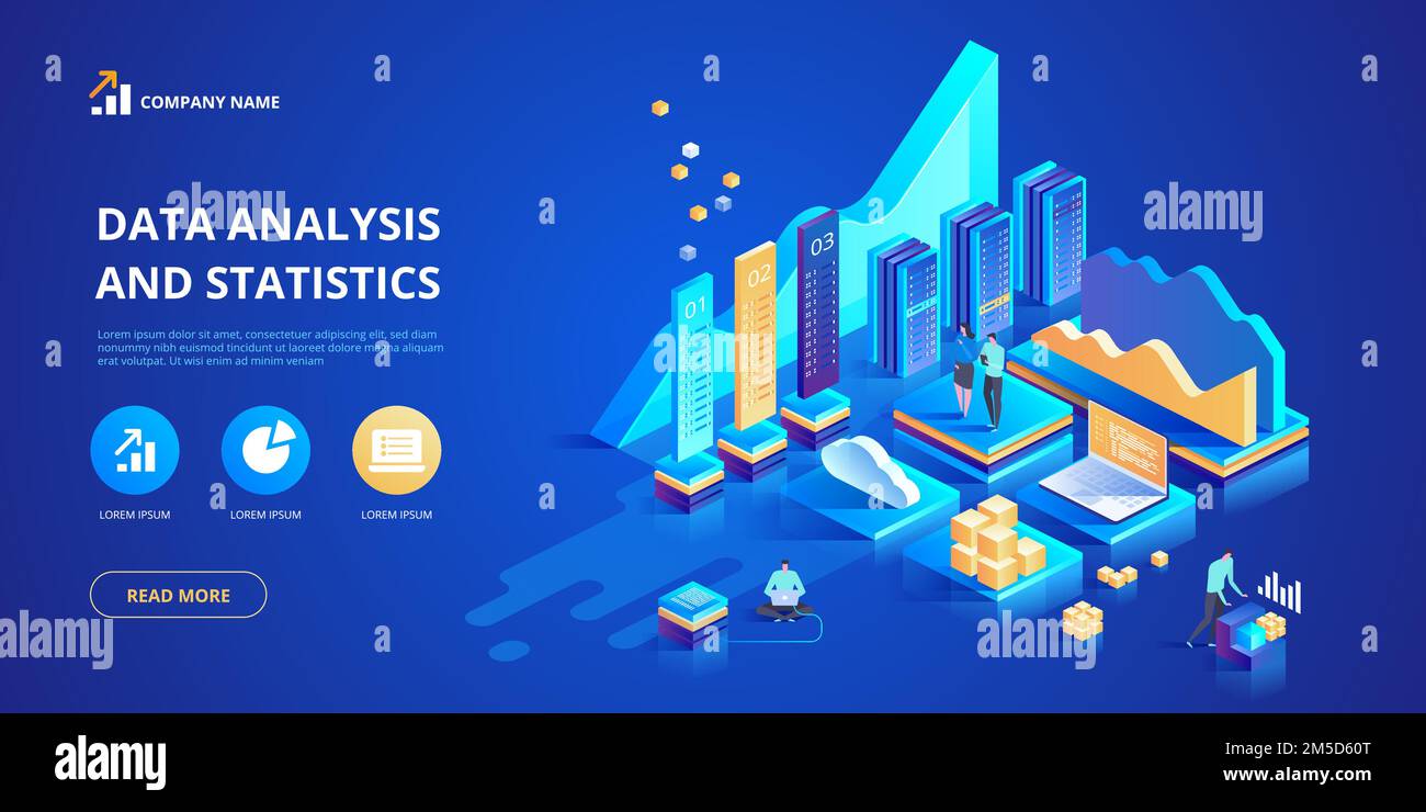 Data Analysis and Statistics concept. Vector isometric illustration ...