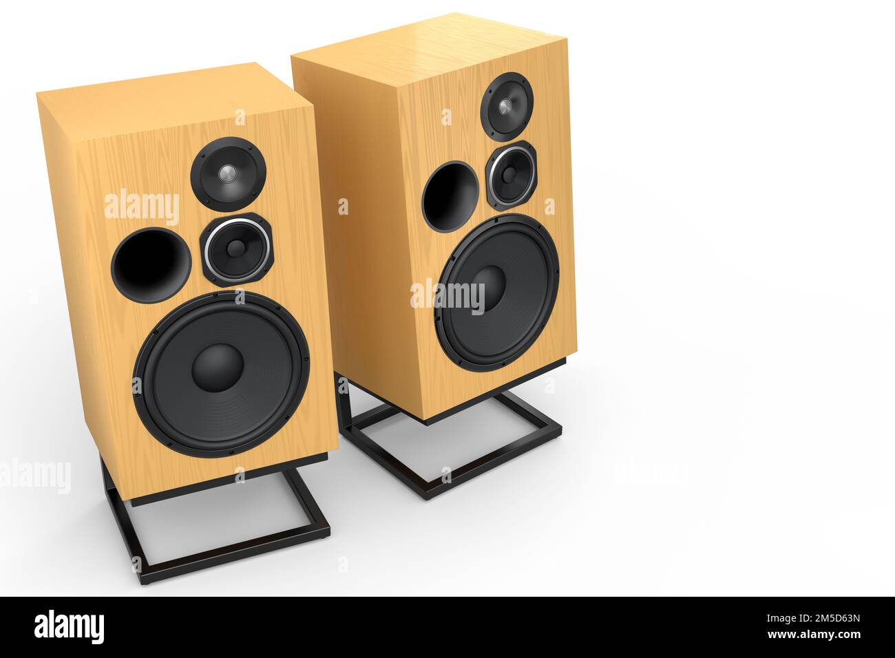 Hi-fi speakers with loudspeakers on stand on white background Stock ...