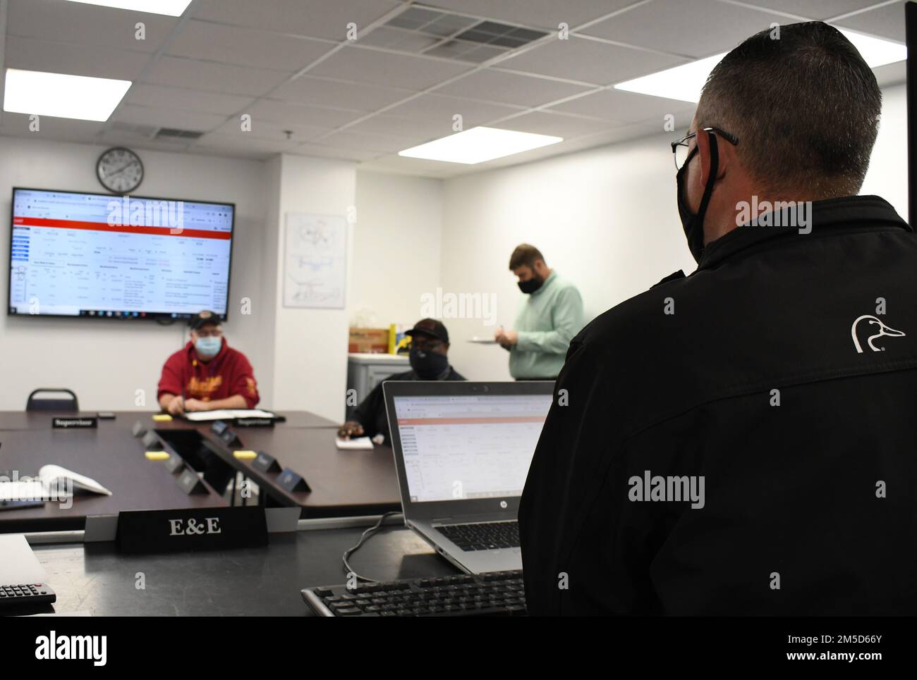 Matthew Sinsel, right, the production control center lead on the V-22 ...