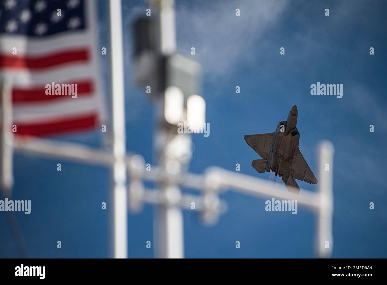 A U.S. Air Force F-22 Raptor performs aerial maneuvers during the ...
