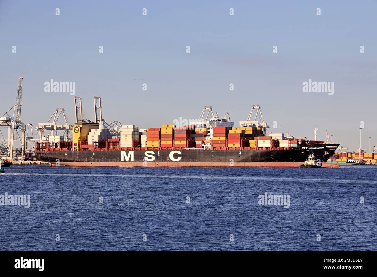 The container ship MSC Jeongmin departs the port of Rotterdam on August ...