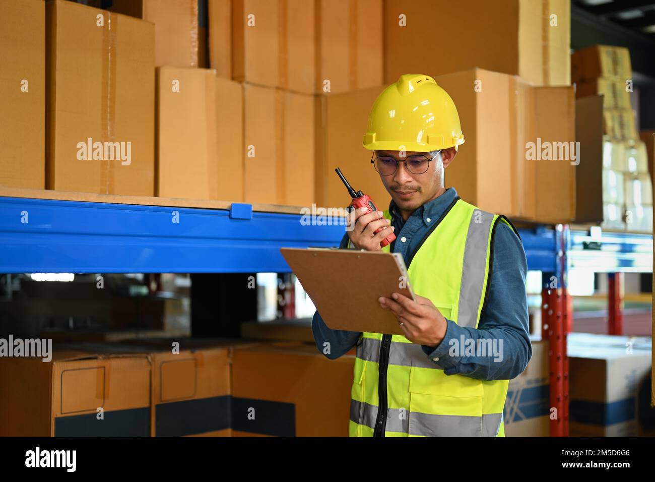 Storehouse male manager standing in a retail warehouse and ...