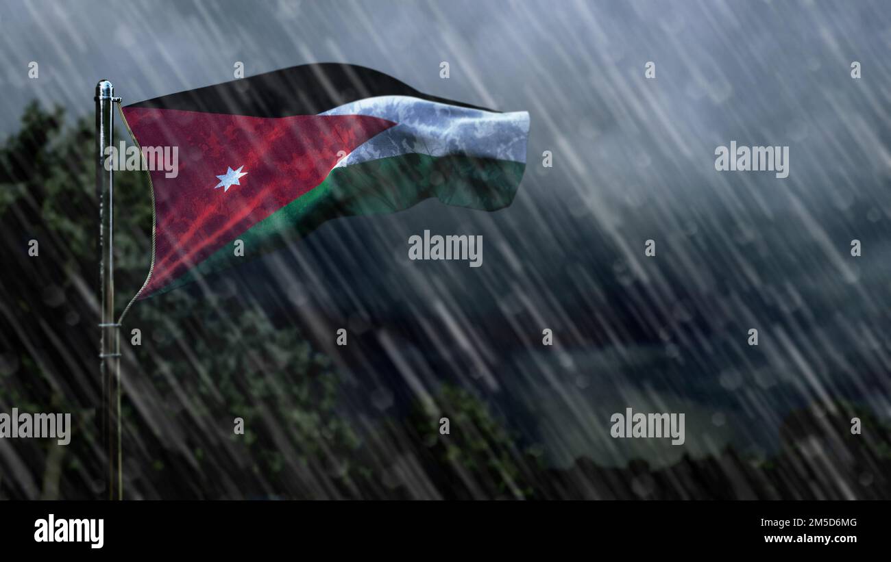 flag of Jordan with rain and dark clouds, shower rains symbol - nature ...