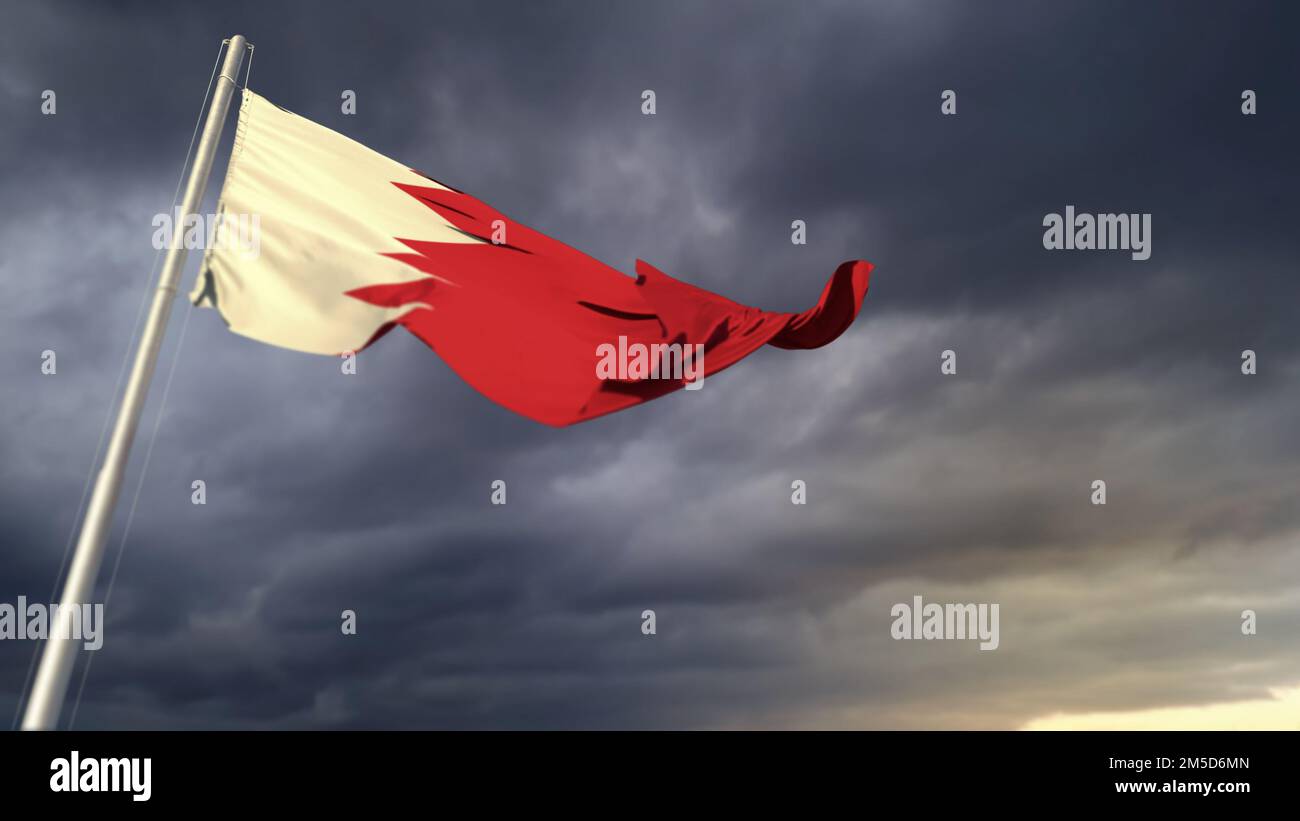 beautiful Bahrain flag on heavy dark clouds bg - abstract 3D rendering ...