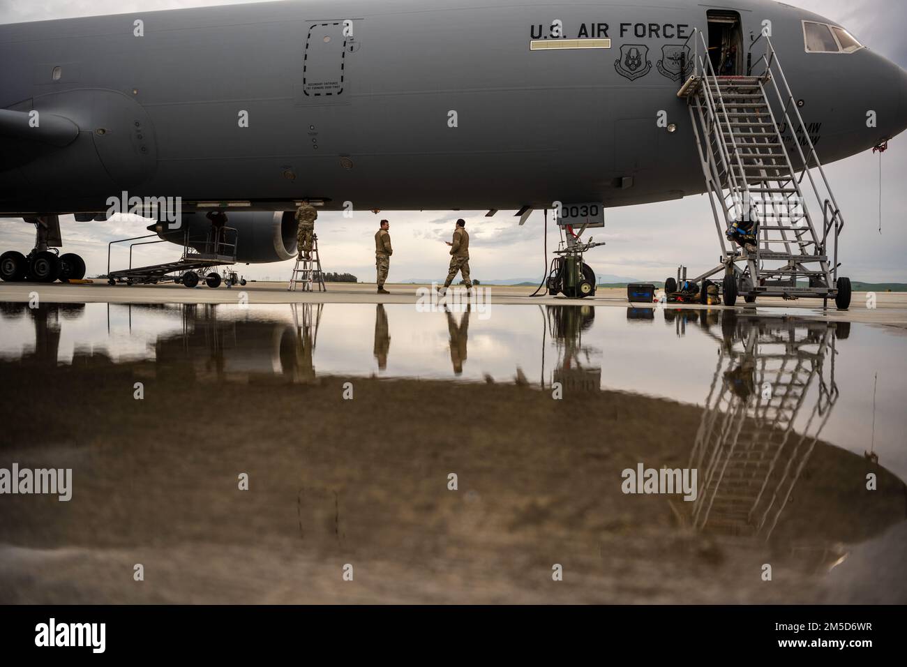 U.S. Airmen from the 660th Aircraft Maintenance Squadron perform light ...