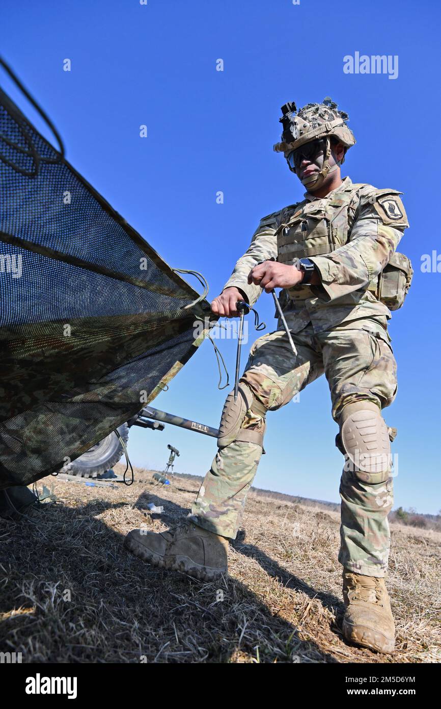 U.S. Army Pfc. Jeuri Castillo with Alpha Battery, 4th Battalion, 319th ...
